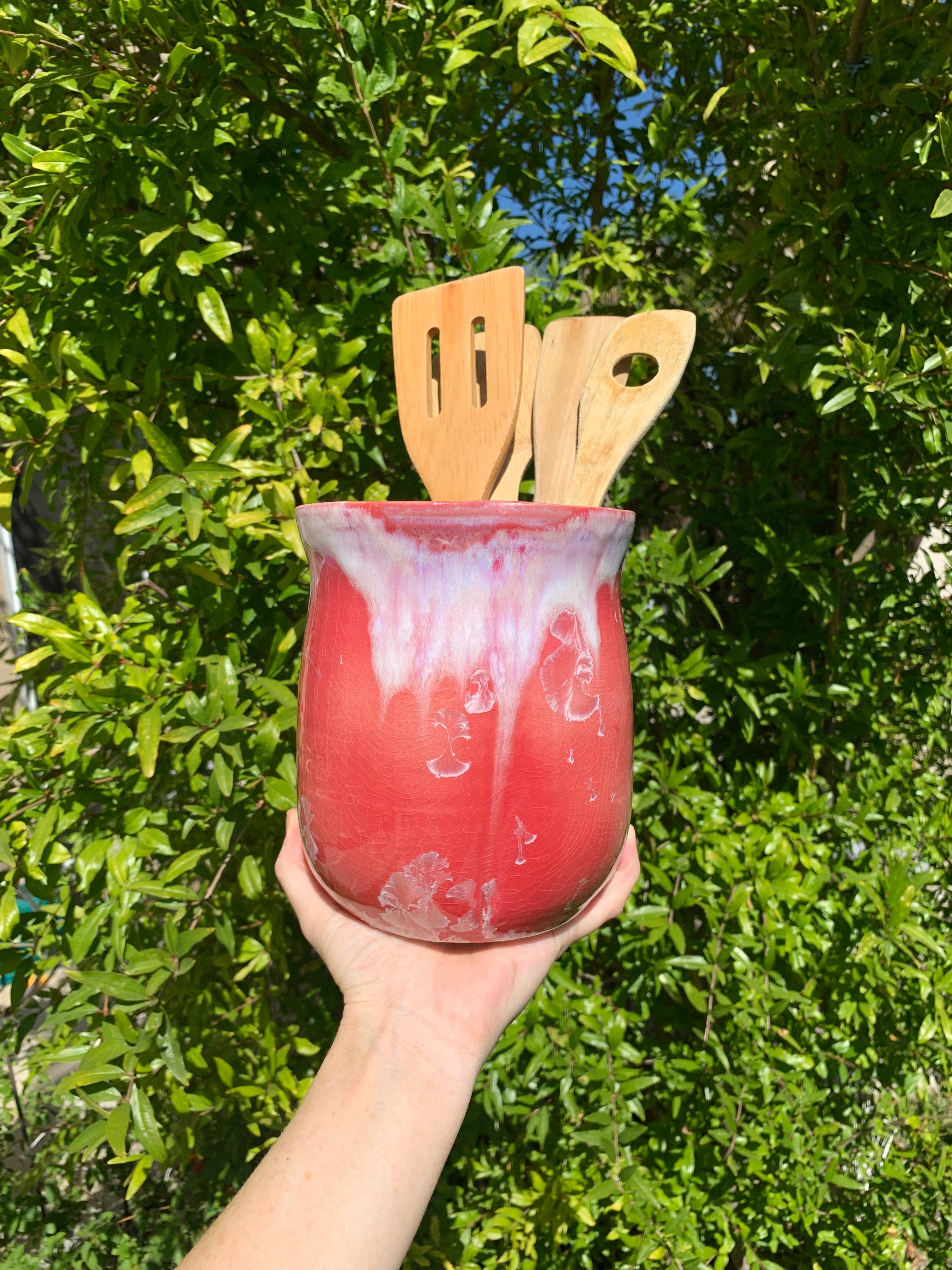 Kitchen Utensil Crock Crystalline Glazed Kitchen Utensil Holder Decor ...